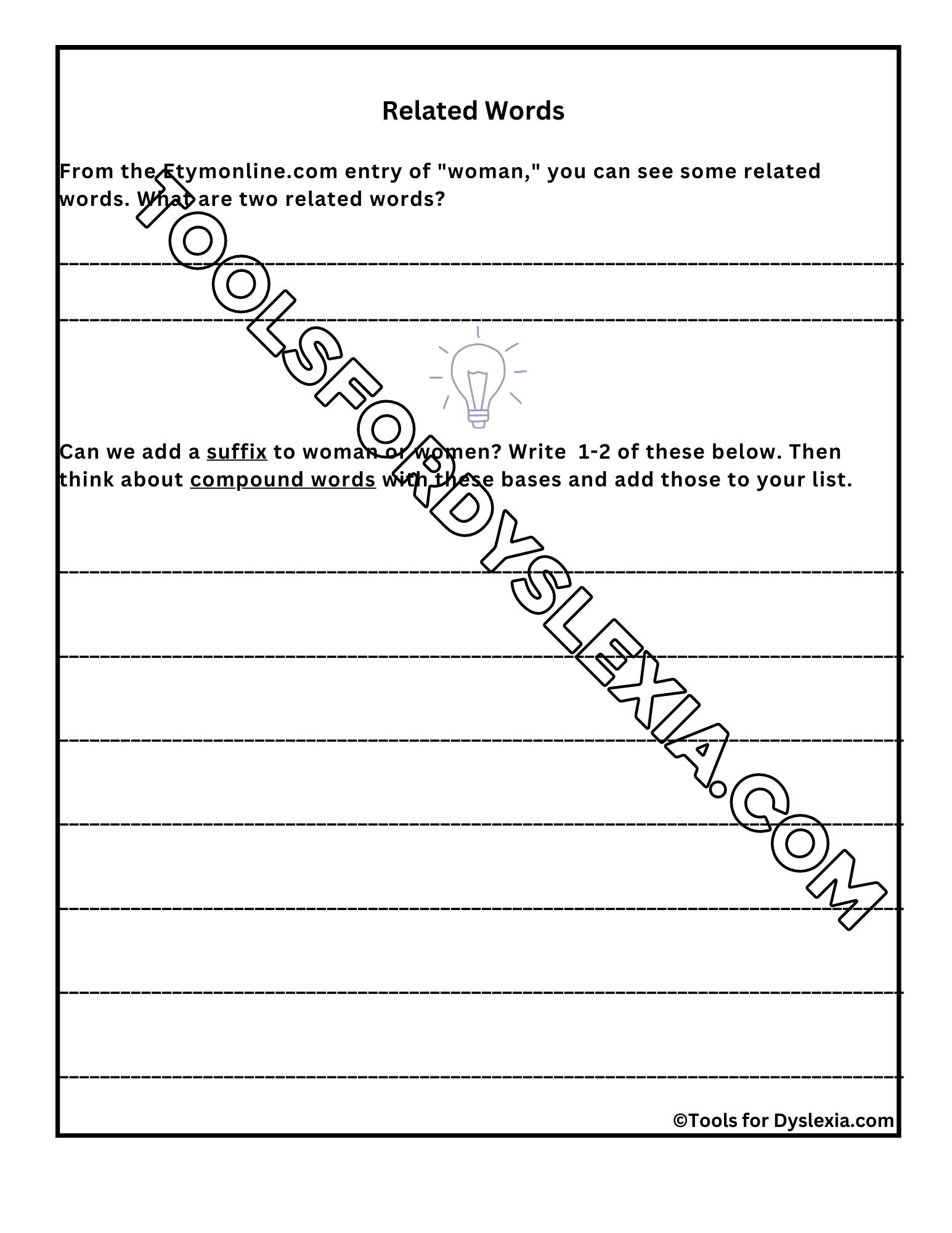 Woman Women Reading & Spelling Activities | Tools for Dyslexia
