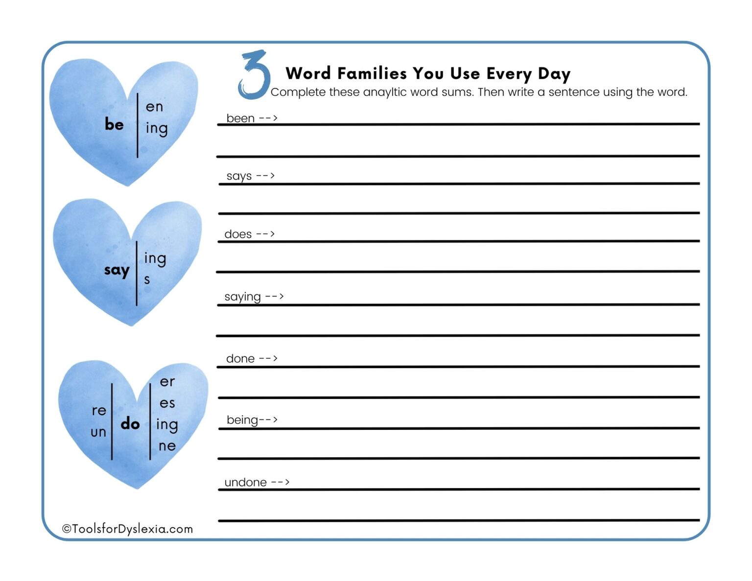 Be, Do, Say: 3 Word Families | Tools for Dyslexia