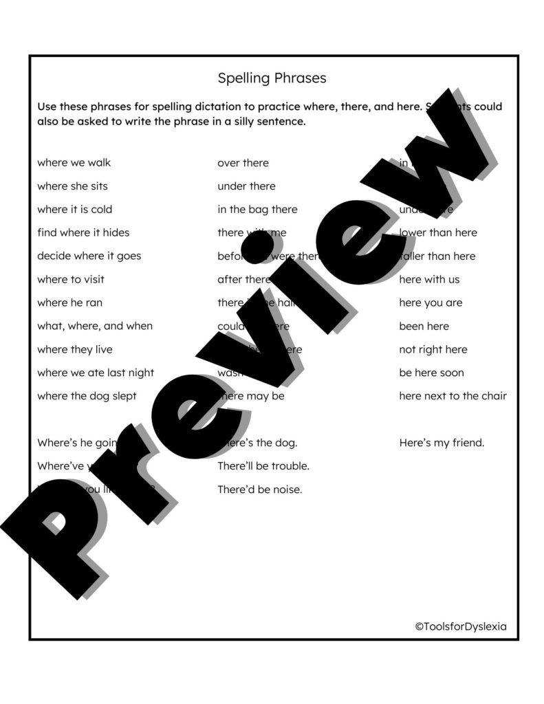 Where There Here Spelling Activities | Tools for Dyslexia